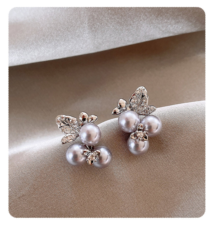 银色微镶葡萄珍珠耳环女2025新款爆款耳饰秋冬耳钉超好看独特漂亮-阿里巴巴