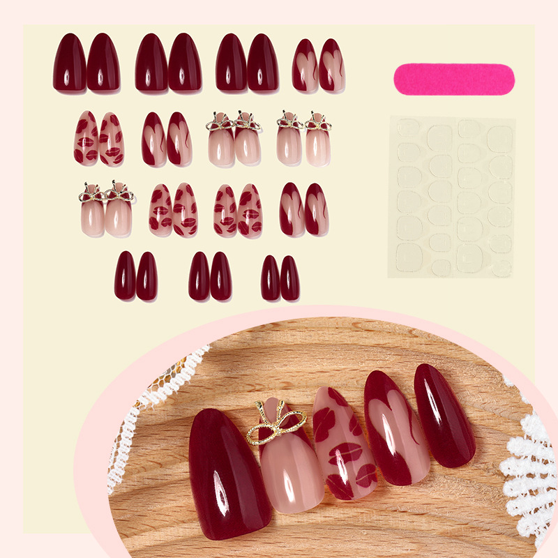 欧美热销跨境穿戴甲情人节简约爱心红色高品质美甲甲片穿戴甲批发-阿里巴巴