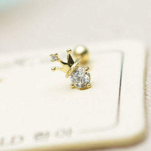 日韩系10K14K黄金饰品镶钻皇冠五瓣花圆圈螺丝款耳骨钉KLS1318-阿里巴巴