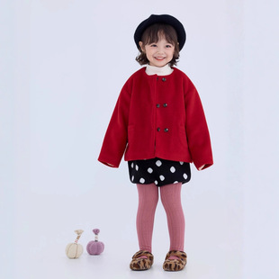 儿童年货红色毛呢外套2025冬装新款韩版女童双排扣圆领短大衣-阿里巴巴