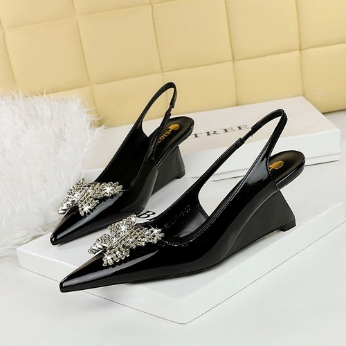1097-K53 High Heel Slope Heel Lacquer Leather Shallow Mouth Pointed ...