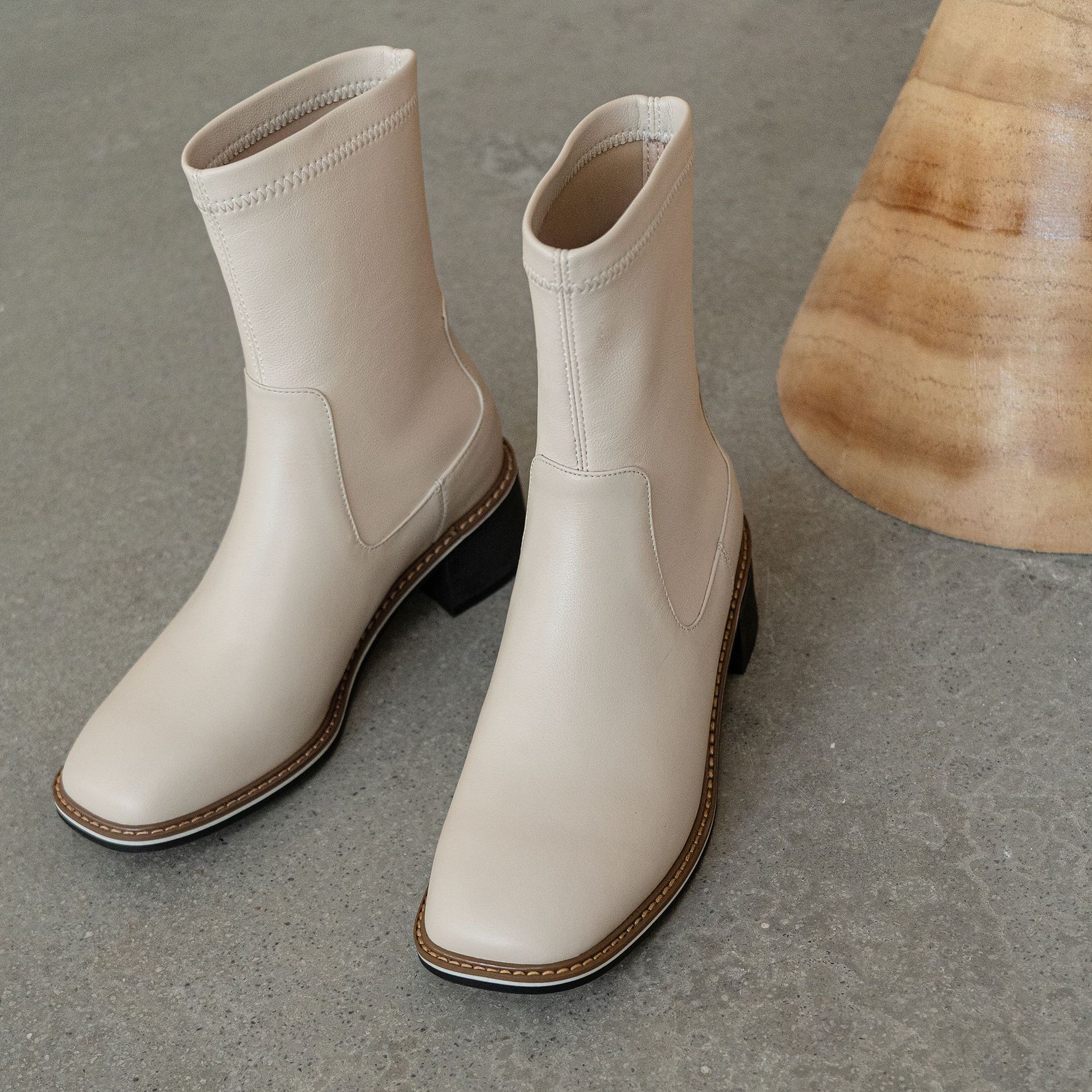 Chiko Square Toe Block Heels Boots