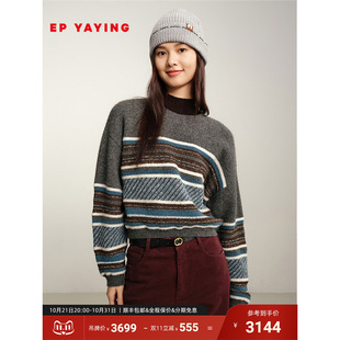 Y 莹女装 牦牛绒条纹提花圆领针织衫 2024冬新款9542A-阿里巴巴