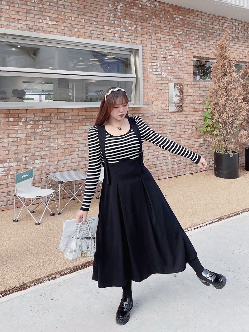 背带裙 秋季新款大码女装胖mm法式肩带高腰鱼骨背带裙N8229-阿里巴巴