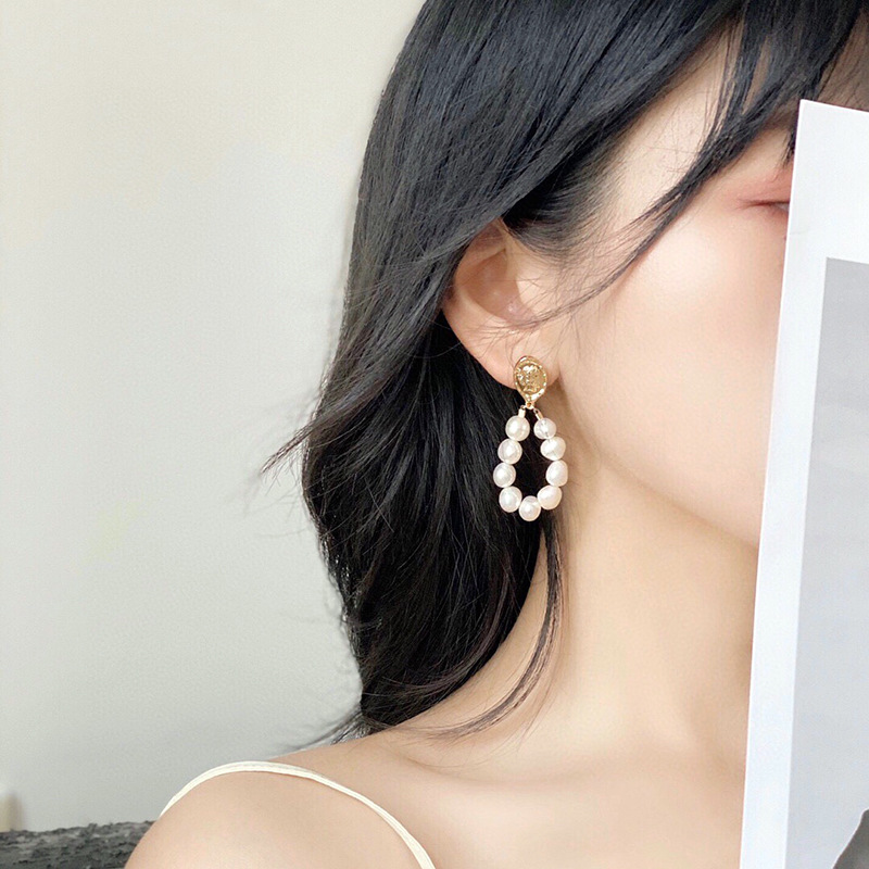 复古ins头像金币耳钉 925银针法式轻奢14k注金淡水巴洛克珍珠耳钉-阿里巴巴