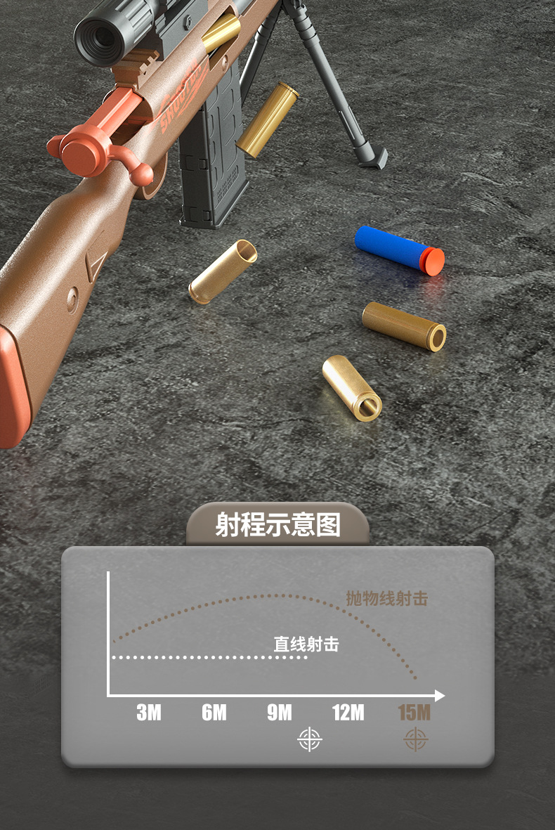 洛臣awm大号抛壳狙击枪98K软弹枪手动下供弹可发射仿真儿童玩具枪-阿里巴巴