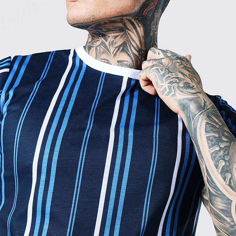 2024新款厂家 跨境3DT恤 休闲 男装T恤 短袖3D印花T恤 简约条纹-阿里巴巴