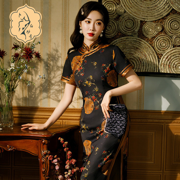 Retro Chinese Dress oriental old shanghai Qipao long high split sexy ...