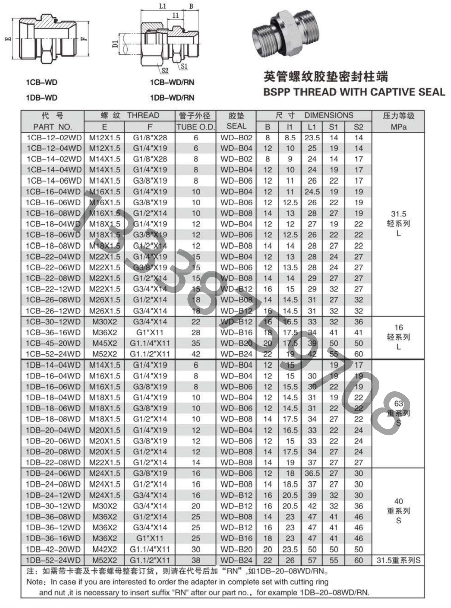 伊顿永华标准公制卡套式转英制G螺纹胶垫密封直通接头1CB 1DB系列-阿里巴巴
