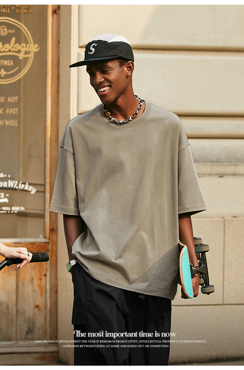 捷展男装|265G宽松短袖2025夏季精梳棉大地色FOG潮牌T恤2.0优化版-阿里巴巴