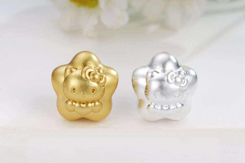 足银999五角星凯蒂猫转运珠手工编绳diy饰品配件kt猫卡通散珠子-阿里巴巴