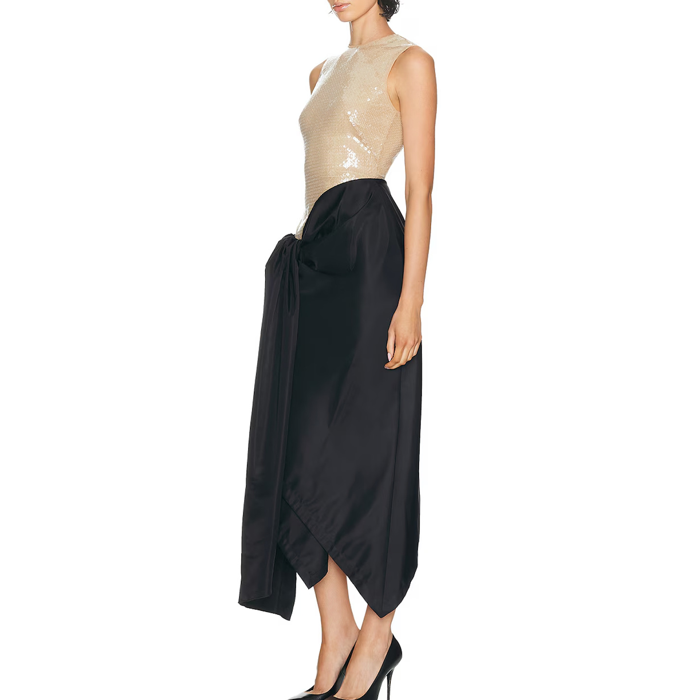 深圳南油亮片装饰拼色连衣裙25冬季新款小众设计感不规则收腰长裙-阿里巴巴