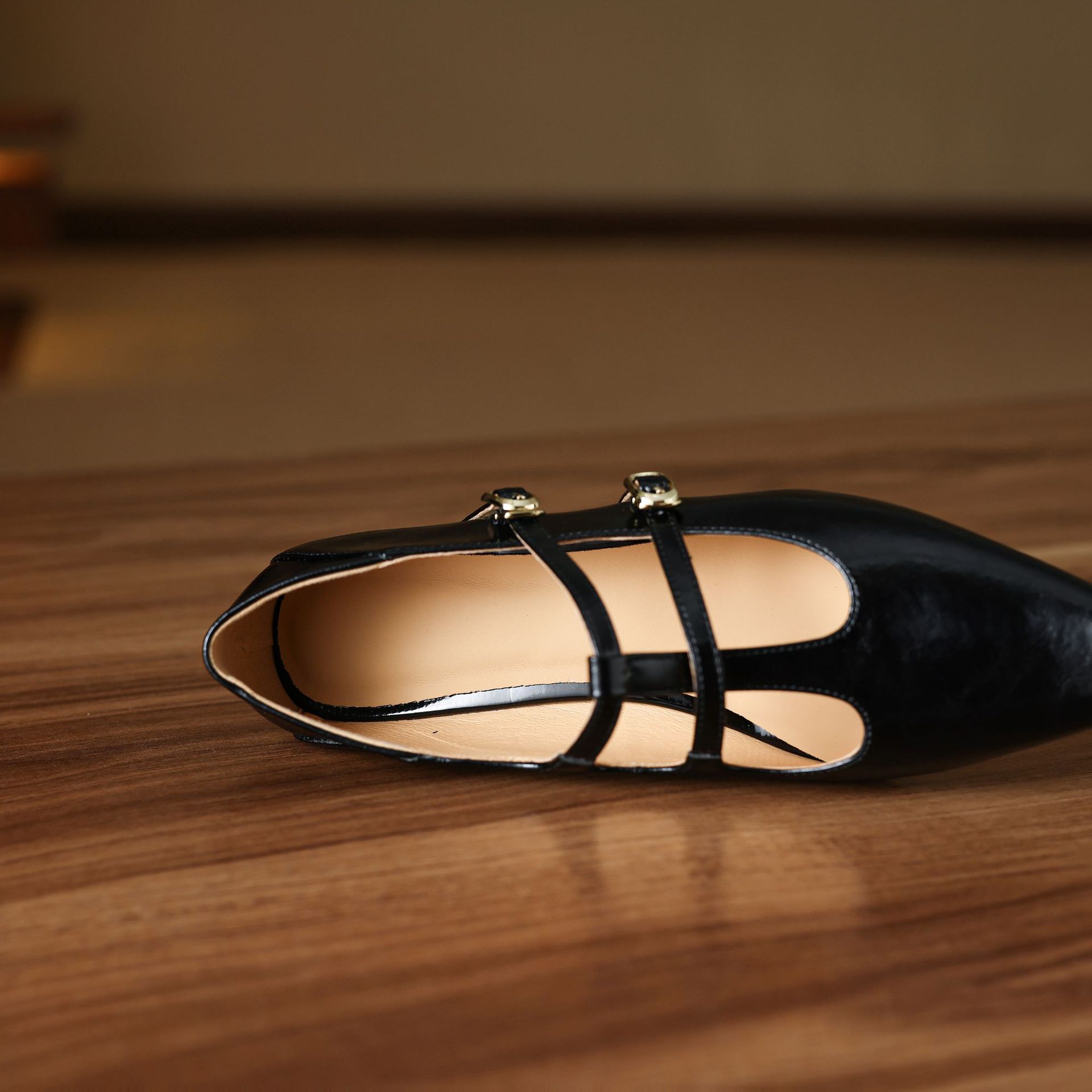 CHIKO Binder Pointy Toe Block Heels T-Strap Shoes
