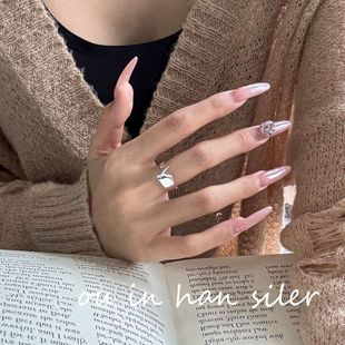欧尼 韩国通体S925纯银YH字母开口戒指女ins风简约时尚小众高级感-阿里巴巴