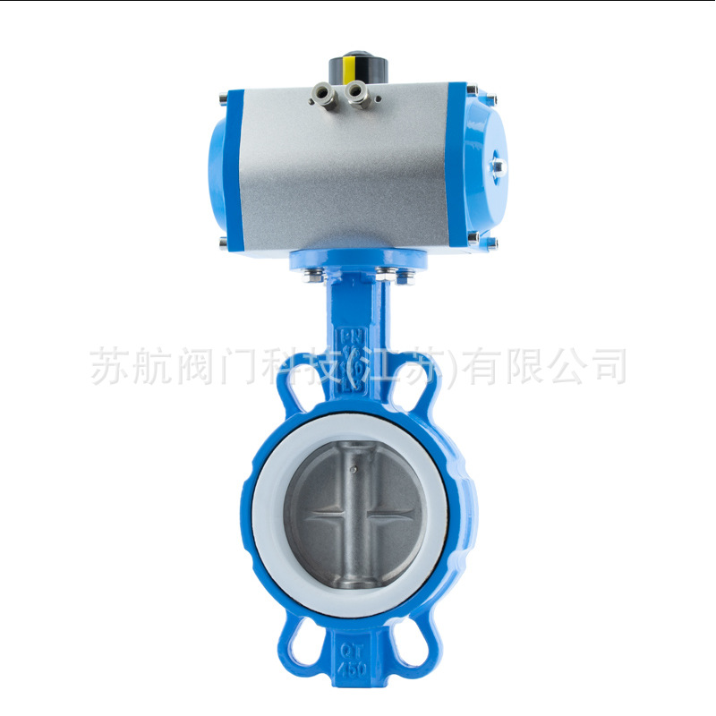 气动衬四氟蝶阀D671F-16Q球墨铸铁半衬PTFE四氟阀套304阀板对夹式-阿里巴巴