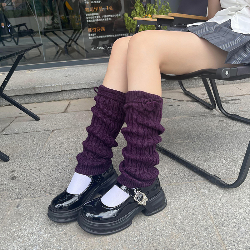 堆堆袜女冬保暖简约小腿袜纯色护膝辣妹中筒腿套lolita针织jk袜套-阿里巴巴