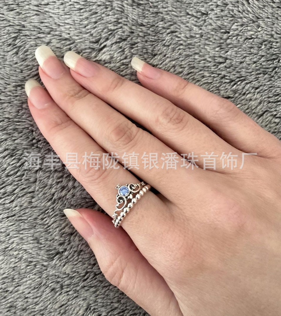 潘家多拉S925纯银星星月亮皇冠尾戒指女红公主心形镶钻指环饰品-阿里巴巴