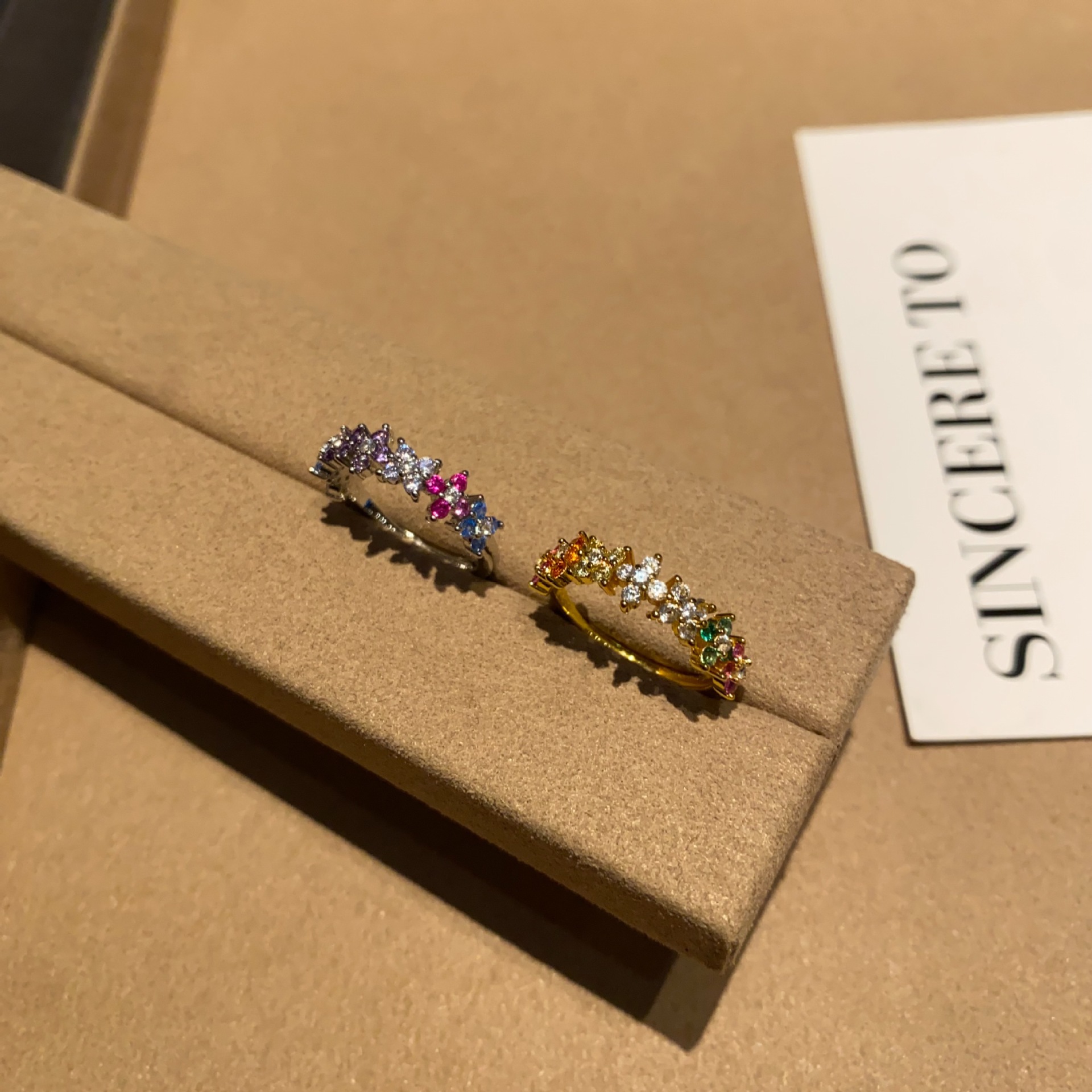 彩色锆石金属开口戒指女轻奢小众个性简约气质日常百搭指环戒子-阿里巴巴