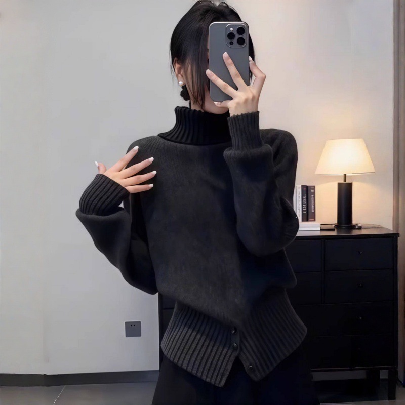 老钱风高领套头针织衫女秋冬打底收腰气质复古高级感毛衣内搭上衣-阿里巴巴