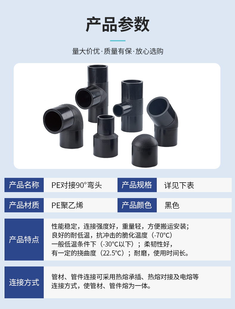 HDPE给水管材管件全新料PE对接90°弯头对接式管件规格齐全PE配件-阿里巴巴