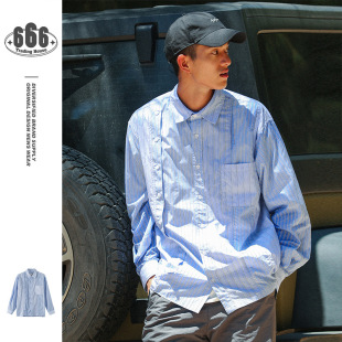 RETROMIND设计感潮牌男士条纹衬衫潮流百搭宽松长袖衬衣外套3042-阿里巴巴