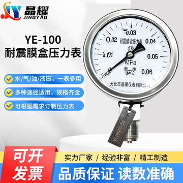 晶耀YE-100不锈钢耐震膜盒压力表耐腐高精度0~0.06MPa径向充油表-阿里巴巴