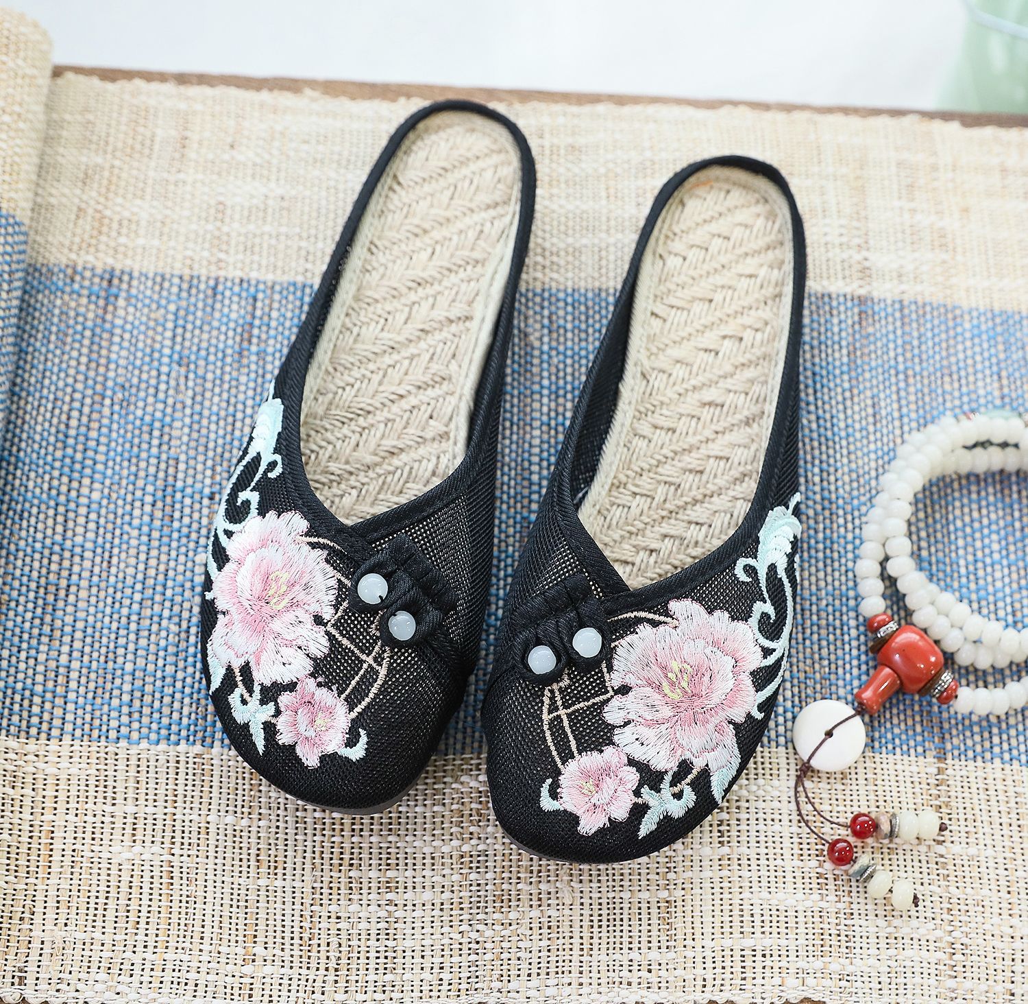 Garden network shoes linens insole embroidered slippers flat slippers ...