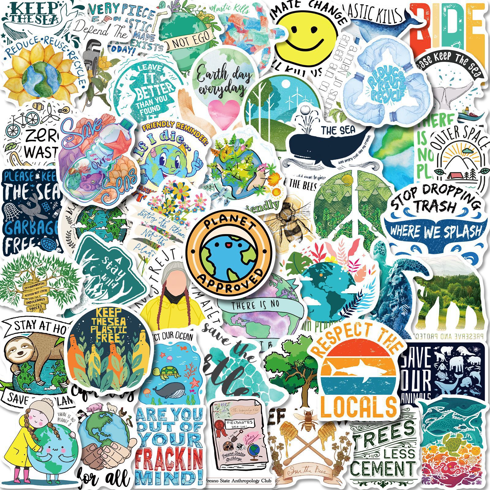50张大自然绿色贴纸 保护地球贴纸环保标志拉杆箱本子文具sticker-阿里巴巴