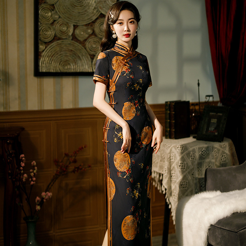 Retro Chinese Dress oriental old shanghai Qipao long high split sexy ...