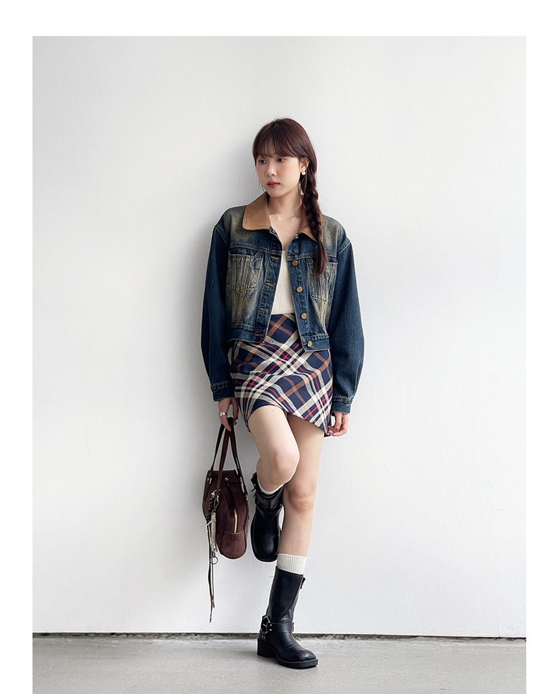 【黄昏伦敦桥】歌铭复古格子a字半身裙女装秋季新款包臀短裙DR090-阿里巴巴