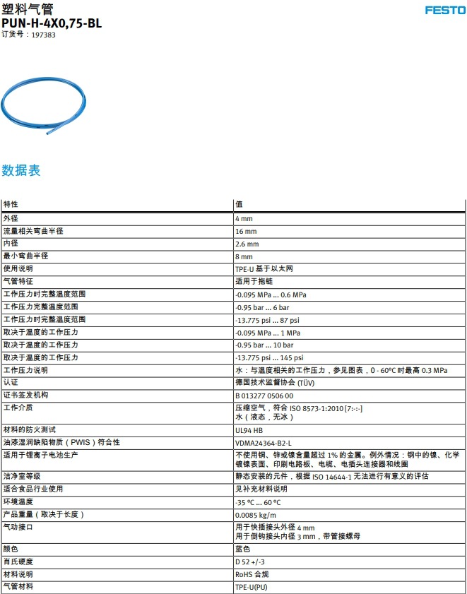 FESTO费斯托197383 PUN-H-4X0,75-BL 塑料气管多型号大量库存现货-阿里巴巴
