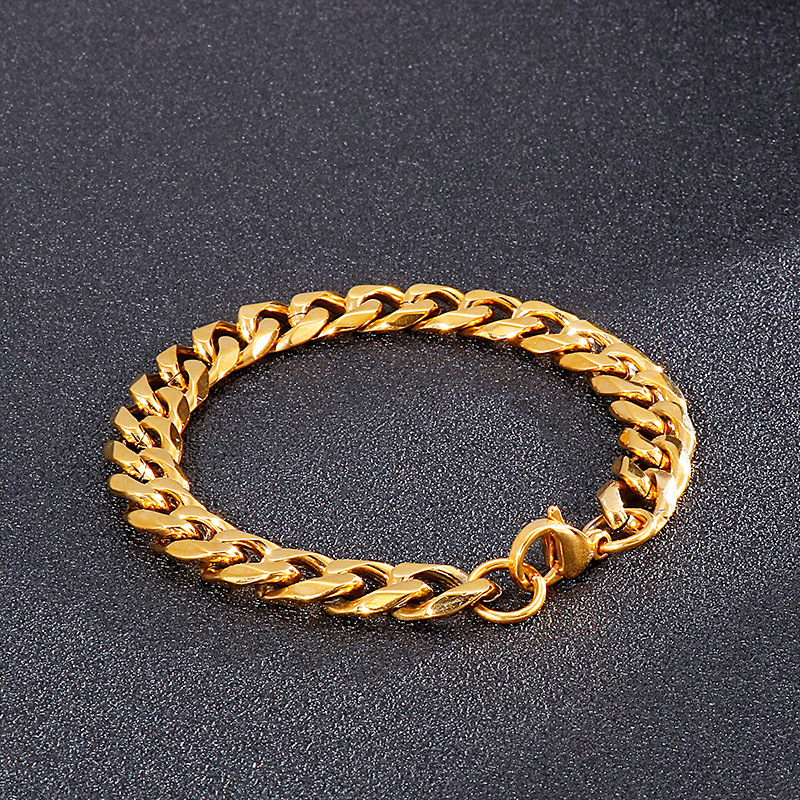 欧美潮流男士18K金电镀项链 钛钢时尚简约链条手链配饰一件可代发-阿里巴巴