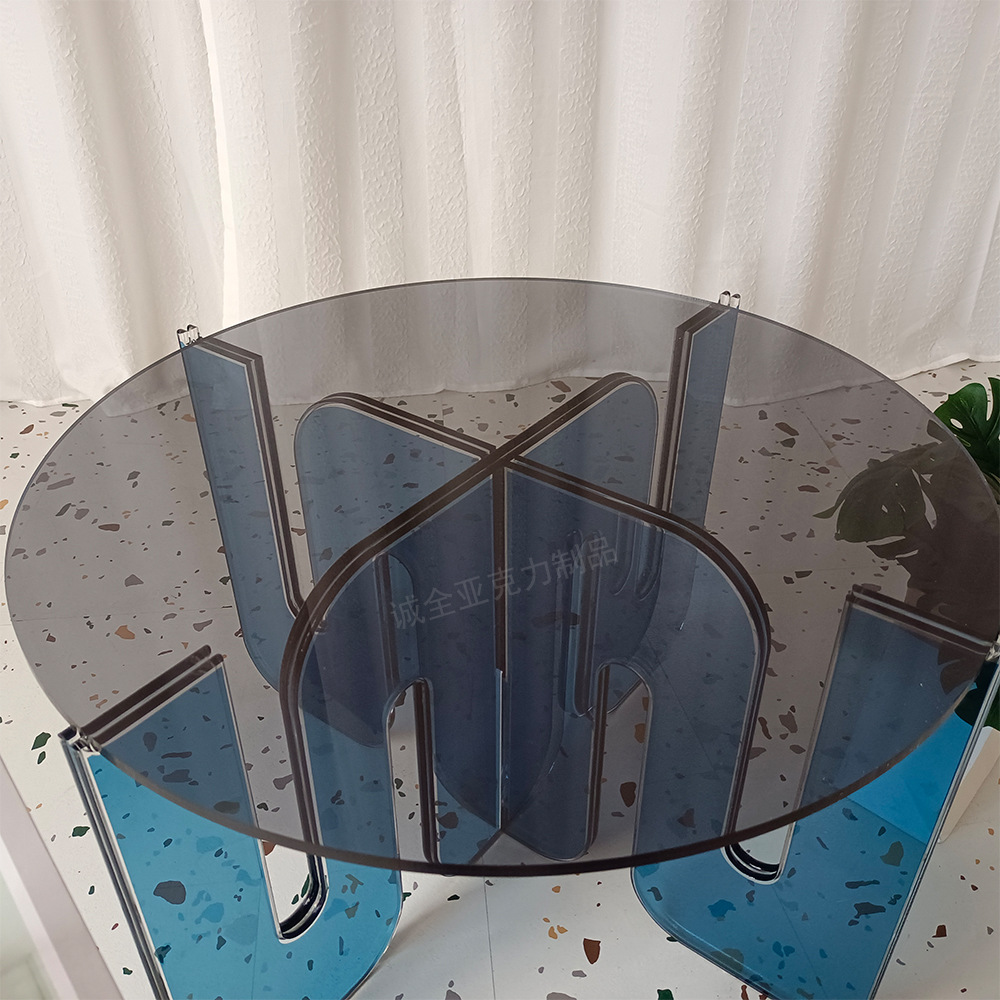 现代北欧亚克力桌子样板房亚克力茶几波浪形底座创意时尚圆形茶几-阿里巴巴