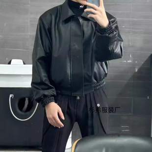 2024春秋季新款cleanfit宽松短款垫肩外套美式复古皮衣boxy夹克男-阿里巴巴