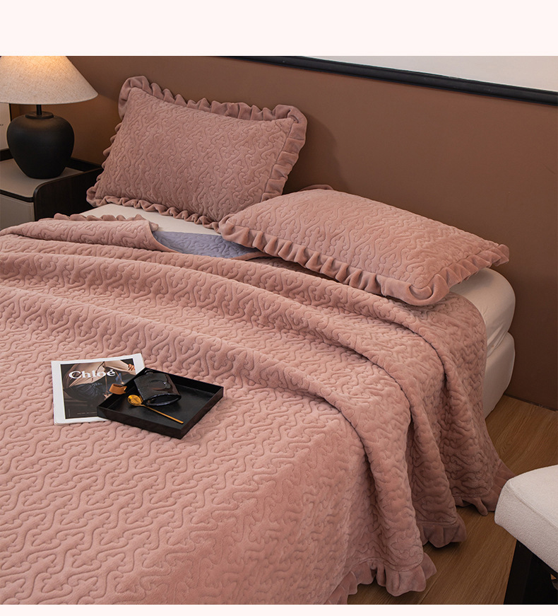 A类牛奶绒夹棉床盖简约纯色花边加厚防滑床单保暖床裙榻榻米炕垫-阿里巴巴