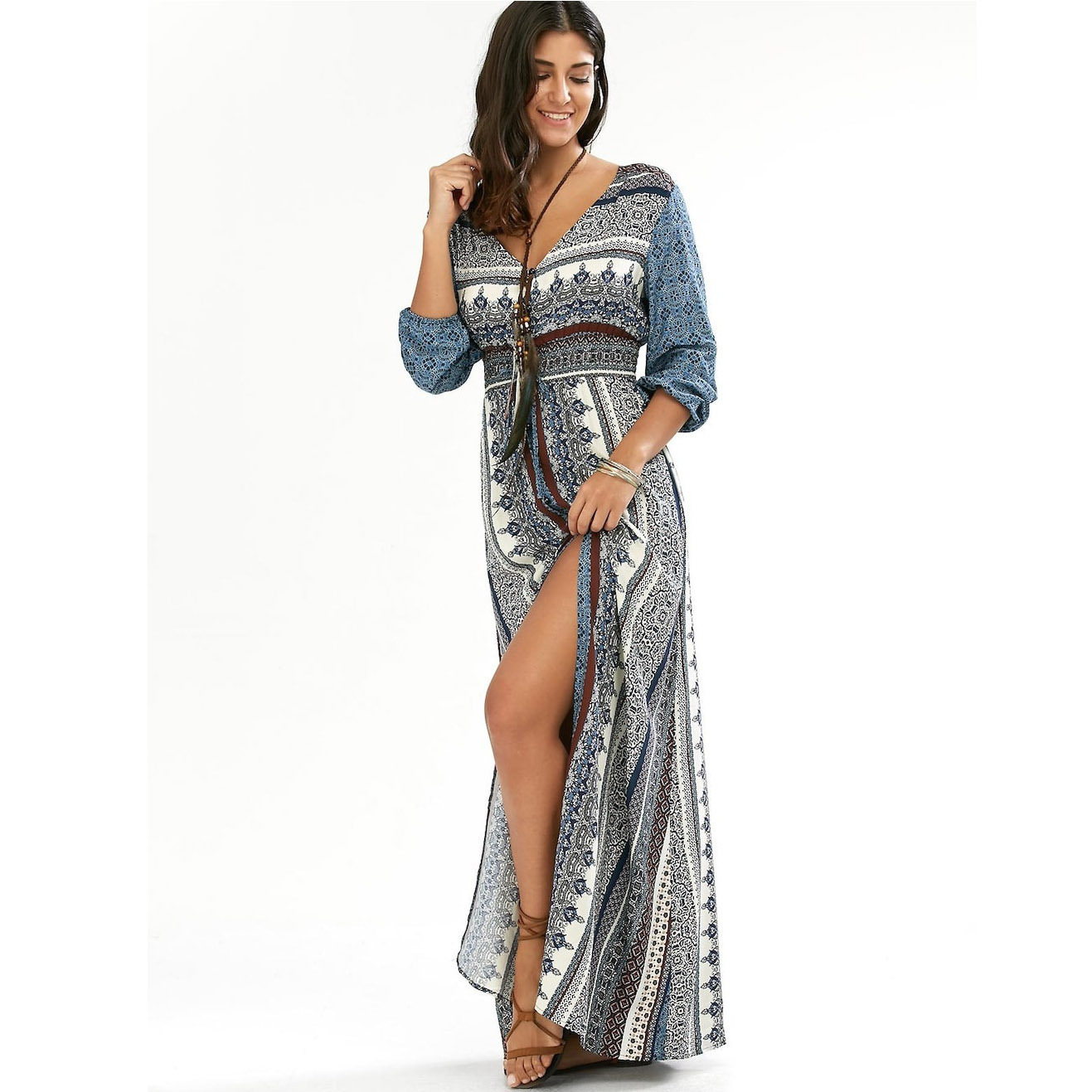 European and American popular foreign trade women's trumpet sleeve long ...