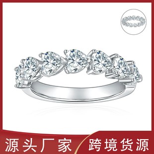 欧美新款莫桑石心形4*4mm满圈排戒S925纯银镀18k金全莫桑半圈戒指-阿里巴巴