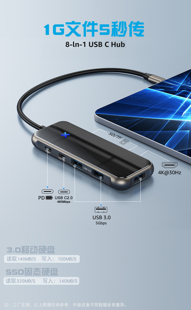 typeC扩展坞八合一hub适用华为macbook笔记本HDMI外接usb拓展器-阿里巴巴