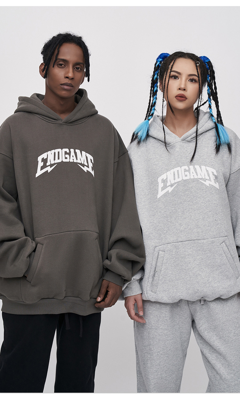 RFSD男装|2023秋冬380g加绒连帽卫衣发泡印花卫衣男士宽松上衣-阿里巴巴