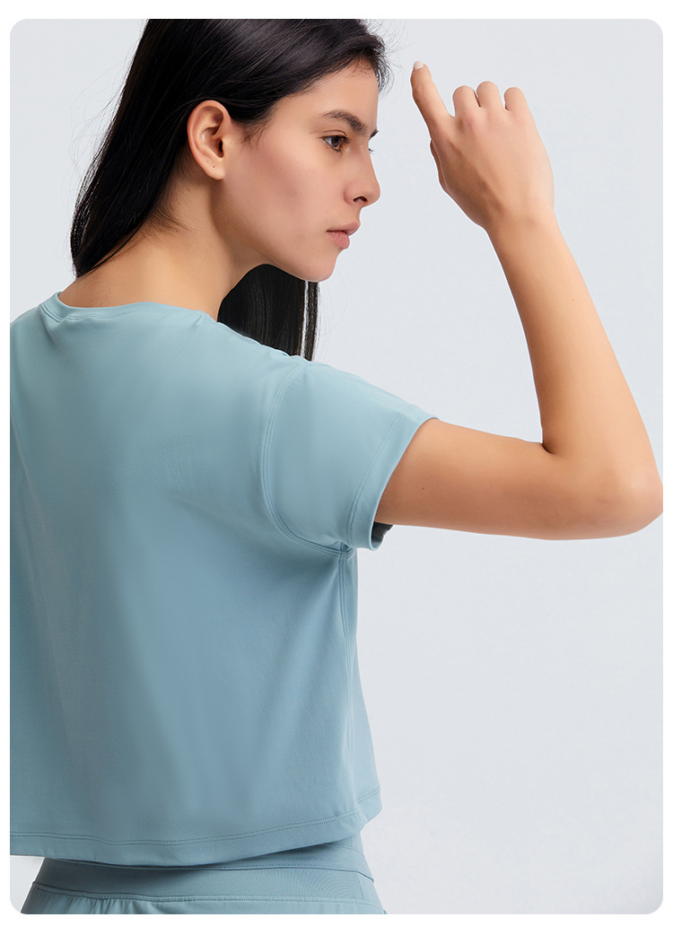 亚马逊春季新款瑜伽上衣女运动宽松透气跑步运动健身短袖DS071-阿里巴巴