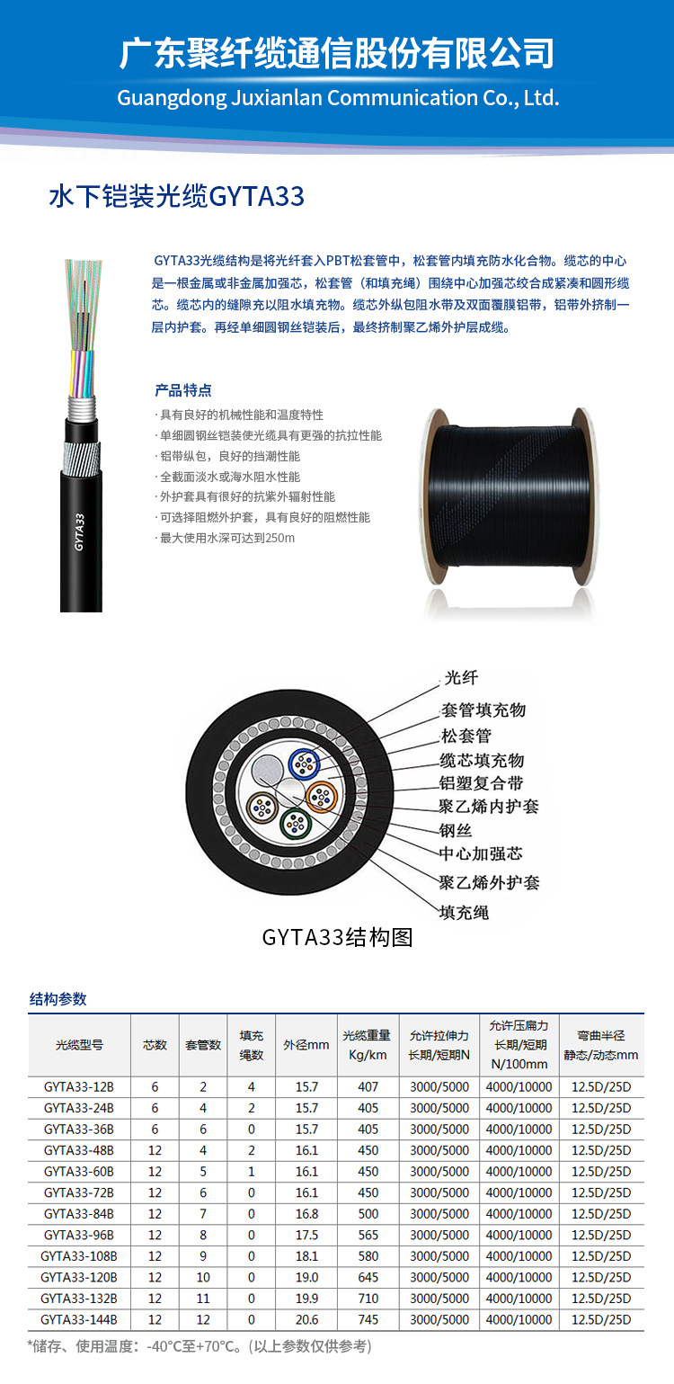 光缆厂家供应4芯GYTA33水下海底光缆 水下铠装GYTA33光缆长飞纤芯-阿里巴巴