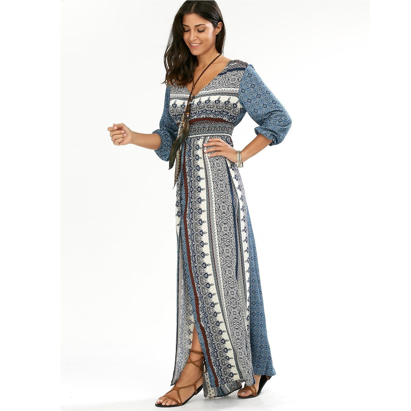 European and American popular foreign trade women's trumpet sleeve long ...