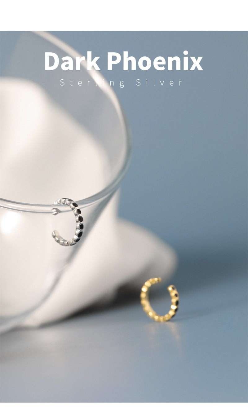 265韩版S925纯银耳扣ins气质简约黑色滴胶耳夹耳扣女百搭学生耳饰-阿里巴巴