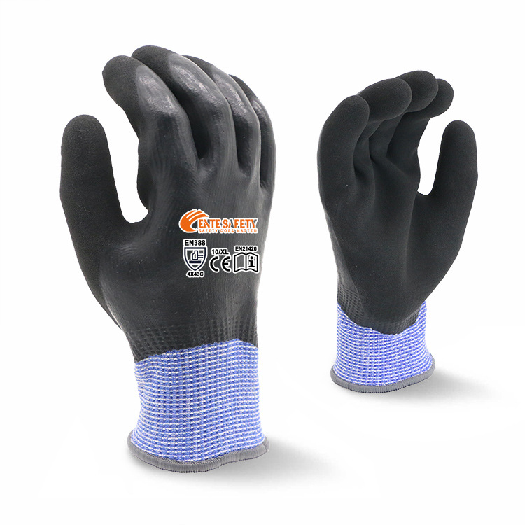 CE En388全掌防水乳胶磨砂涂层防切割5级安全手套支持Logo定制-阿里巴巴