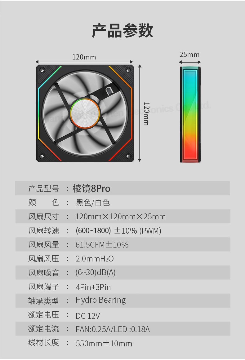 棱镜8Pro无限透镜机箱风扇 argb神光同步PWM智能温控电脑静音风扇-阿里巴巴