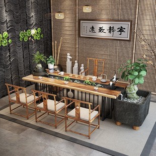 胡桃木流水茶桌养鱼循环禅意茶台创意景观新中式会客接待桌椅组合-阿里巴巴