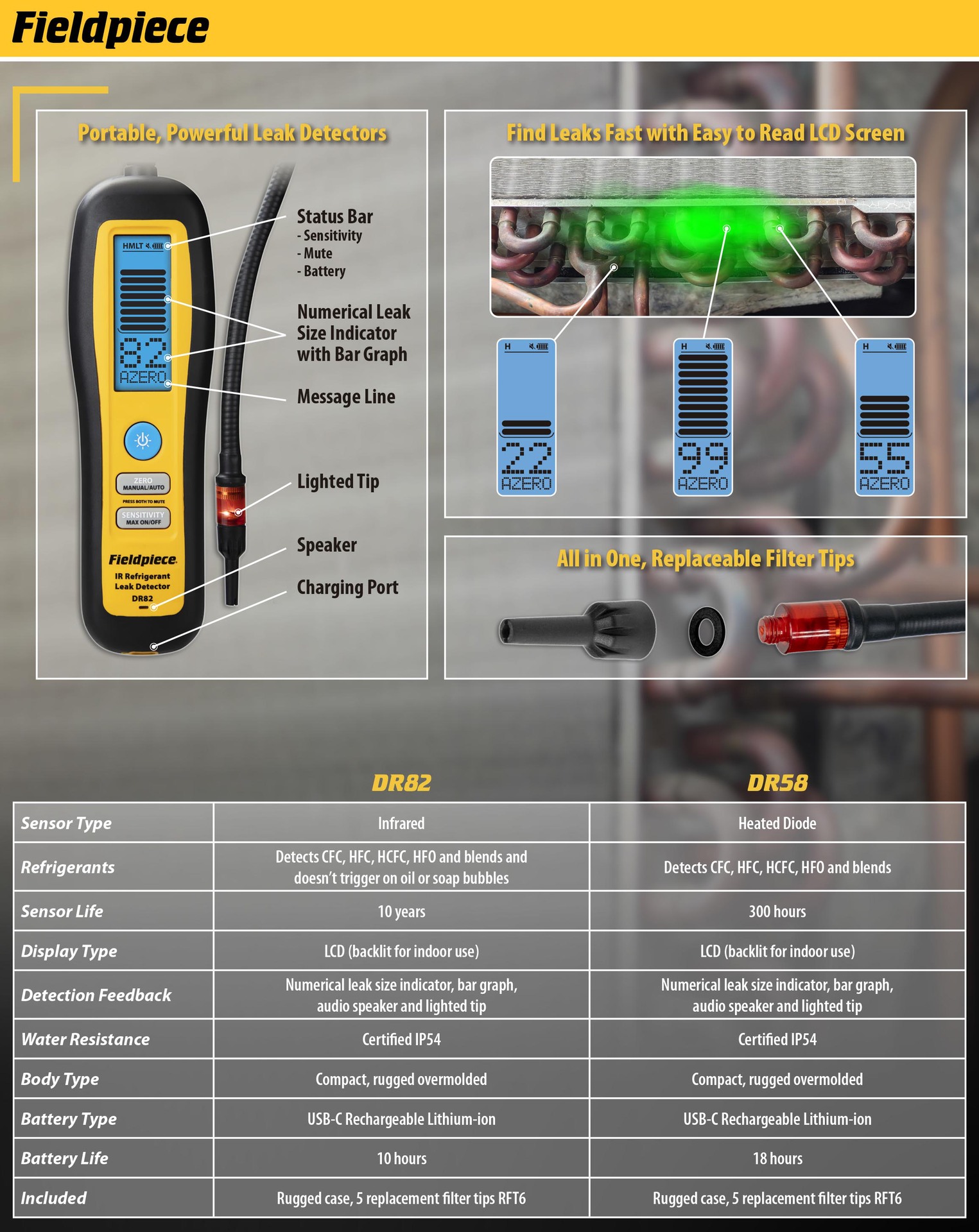 Fieldpiece DR82手持式高灵敏度红外制冷剂检漏仪DR58冷媒测漏仪-阿里巴巴