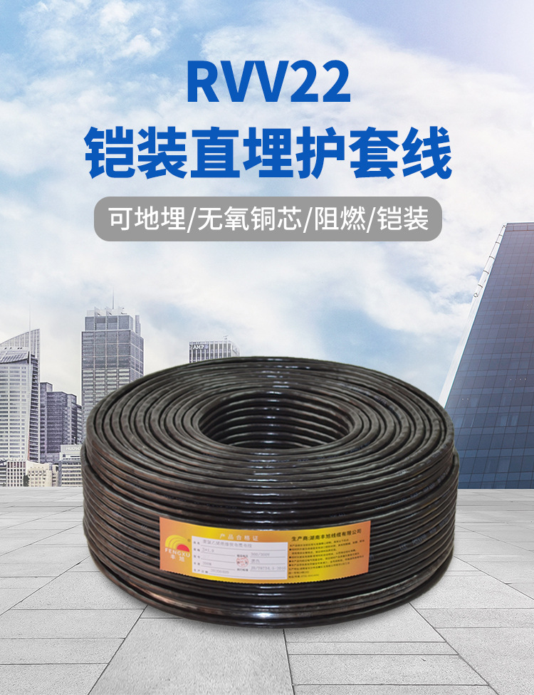 丰旭国标纯铜铠装2芯电源线绝缘zrc-rvv4/6平方户外护套软线缆-阿里巴巴