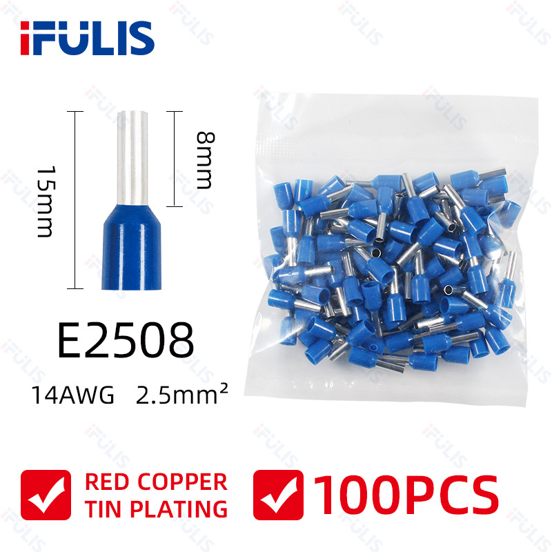 100Pcs跨境爆款VE端子套装袋装管型冷压接线端子预绝缘E型端子-阿里巴巴