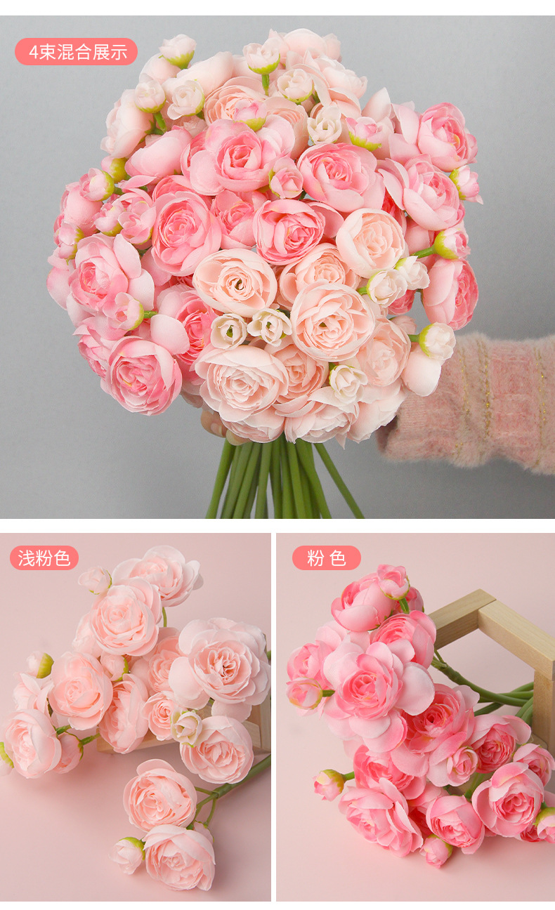 仿真花茶玫粉色深粉色逼真玫瑰婚礼仿真花艺高级布置仿真花束场景-阿里巴巴